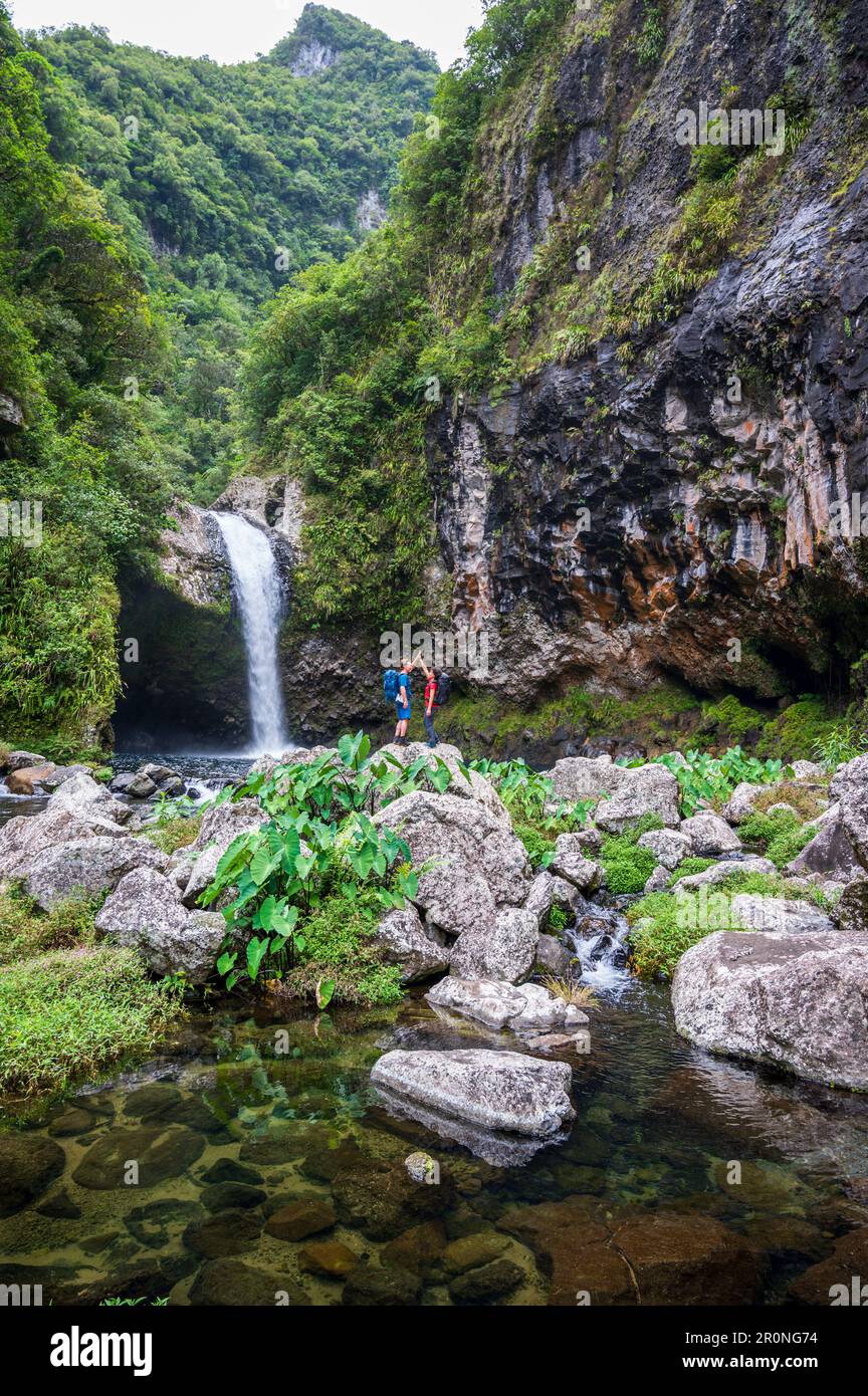 Trekking on the tropical island of Reunion in the Indian Ocean, which ...