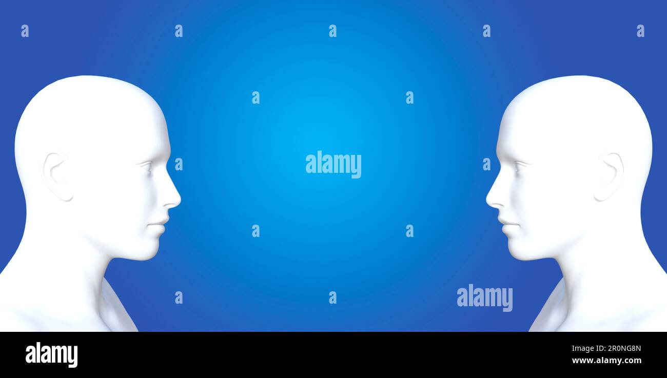 humanoid heads facing each other Stock Photo - Alamy