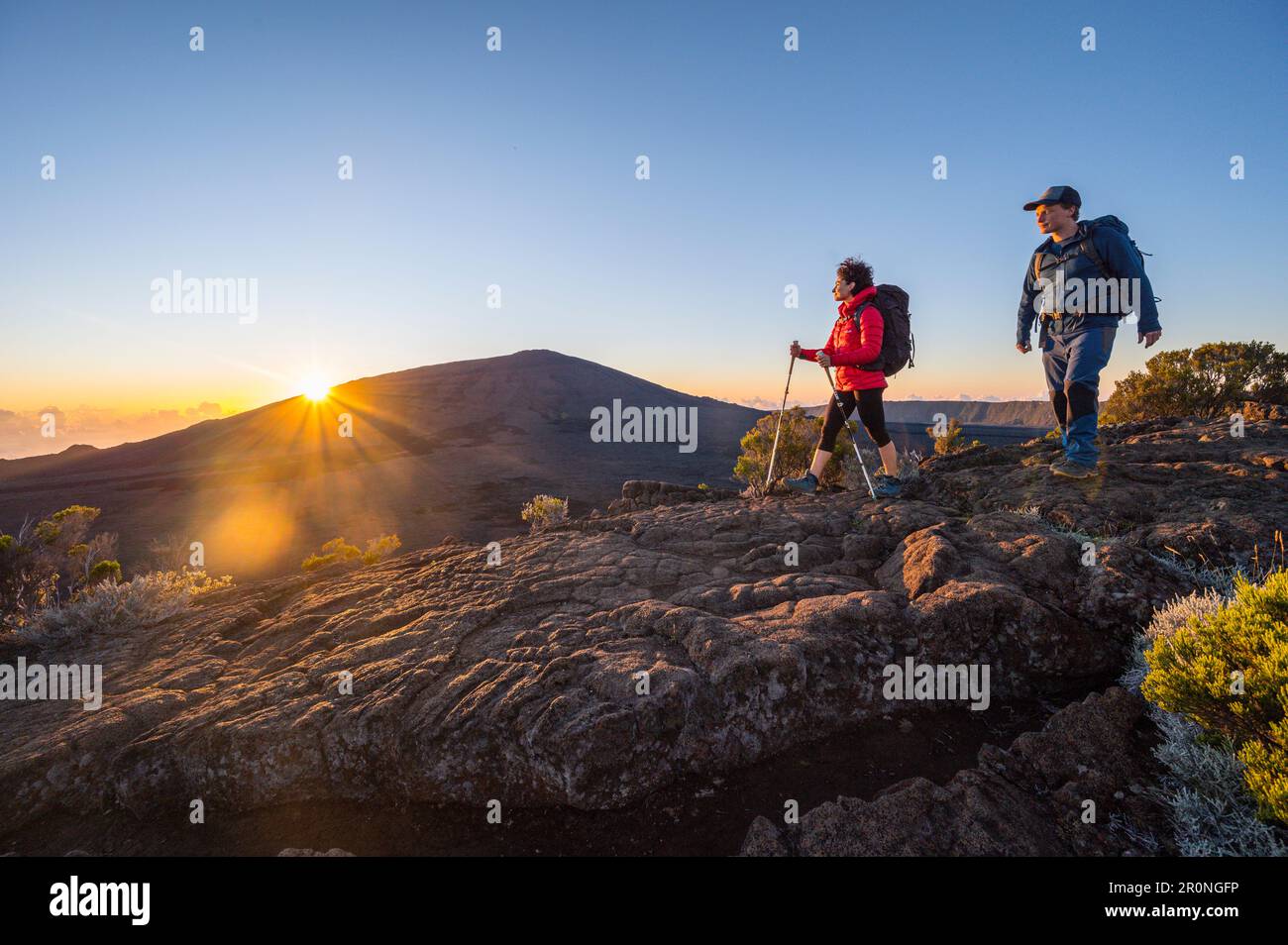 Trekking on the tropical island of Reunion in the Indian Ocean, which ...