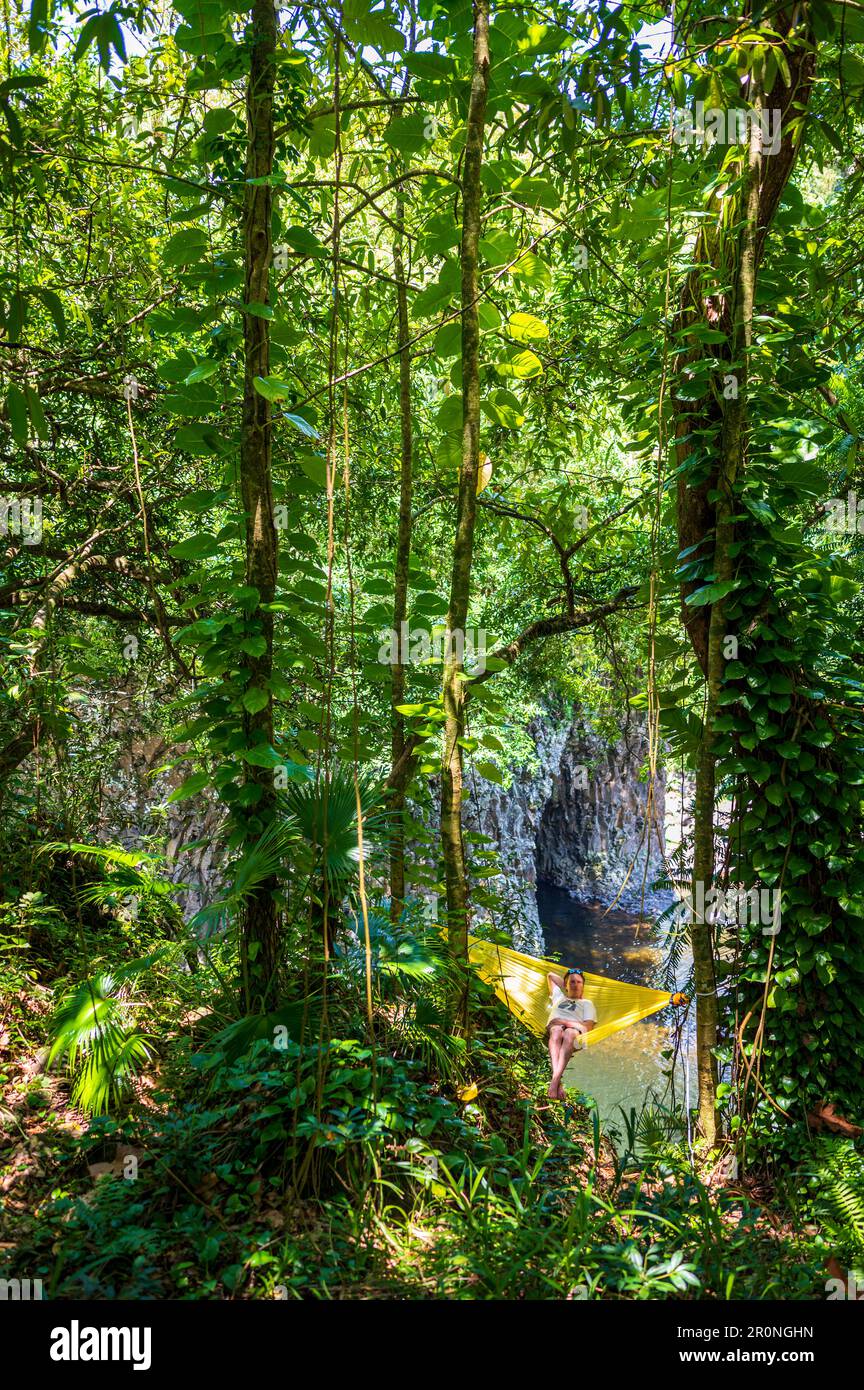 Trekking on the tropical island of Reunion in the Indian Ocean, which ...
