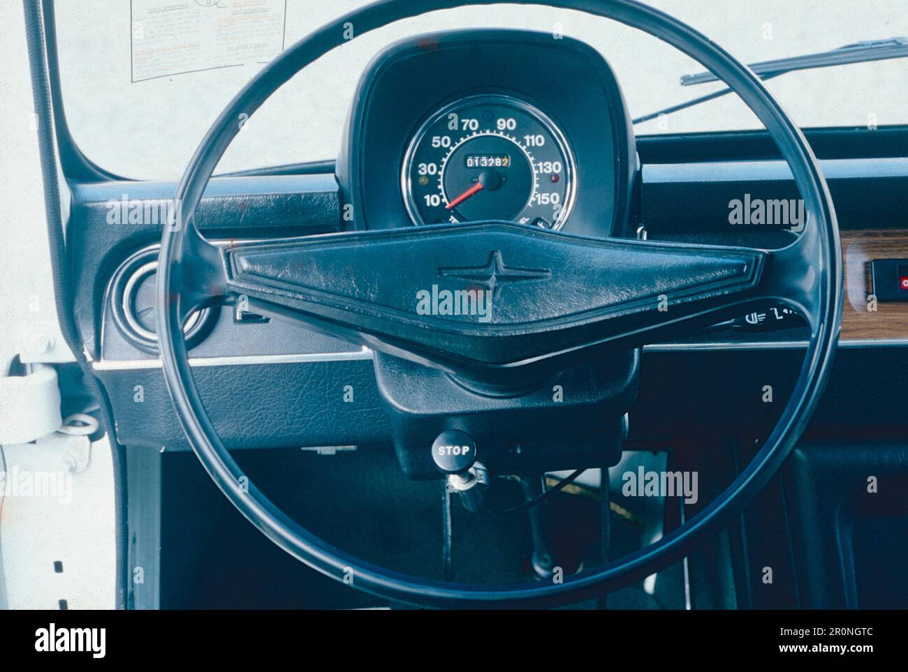 Inside view of the dashboard of a British car from the 1970s Stock ...