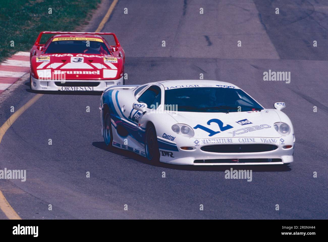 Jaguar XJ220 and Ferrari F40 racing cars at the Italian GT Monza, Italy ...