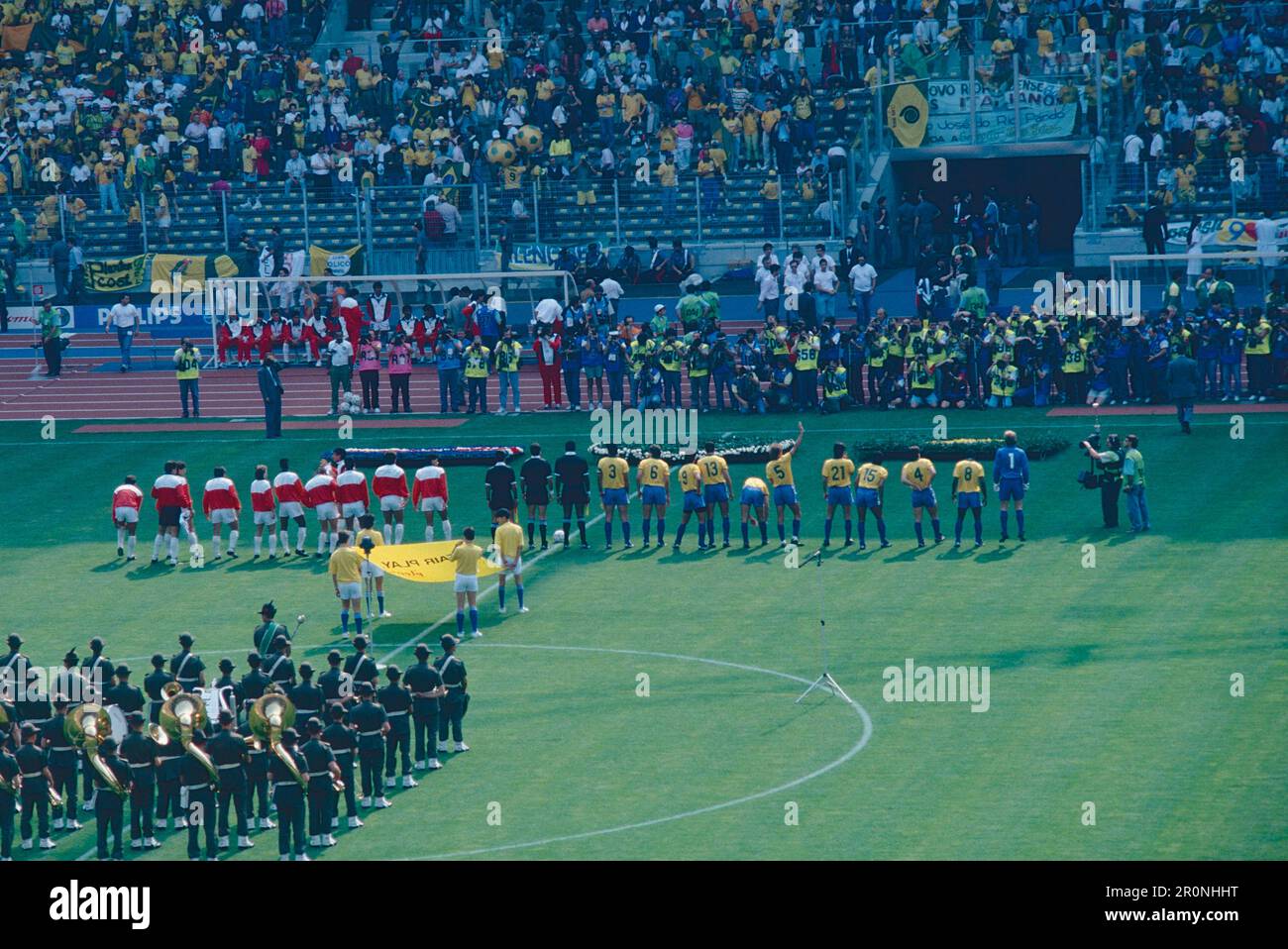 The band at the match starting, Costa Rica and Brazil national football ...