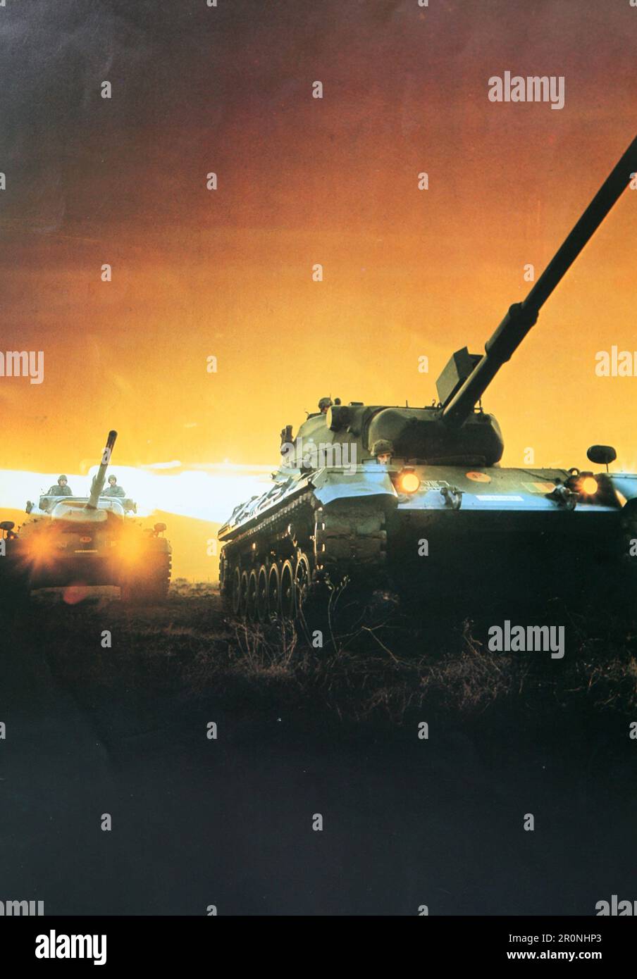 Italian Army tanks at sunset, advertisement photo, Italy 1980s Stock ...