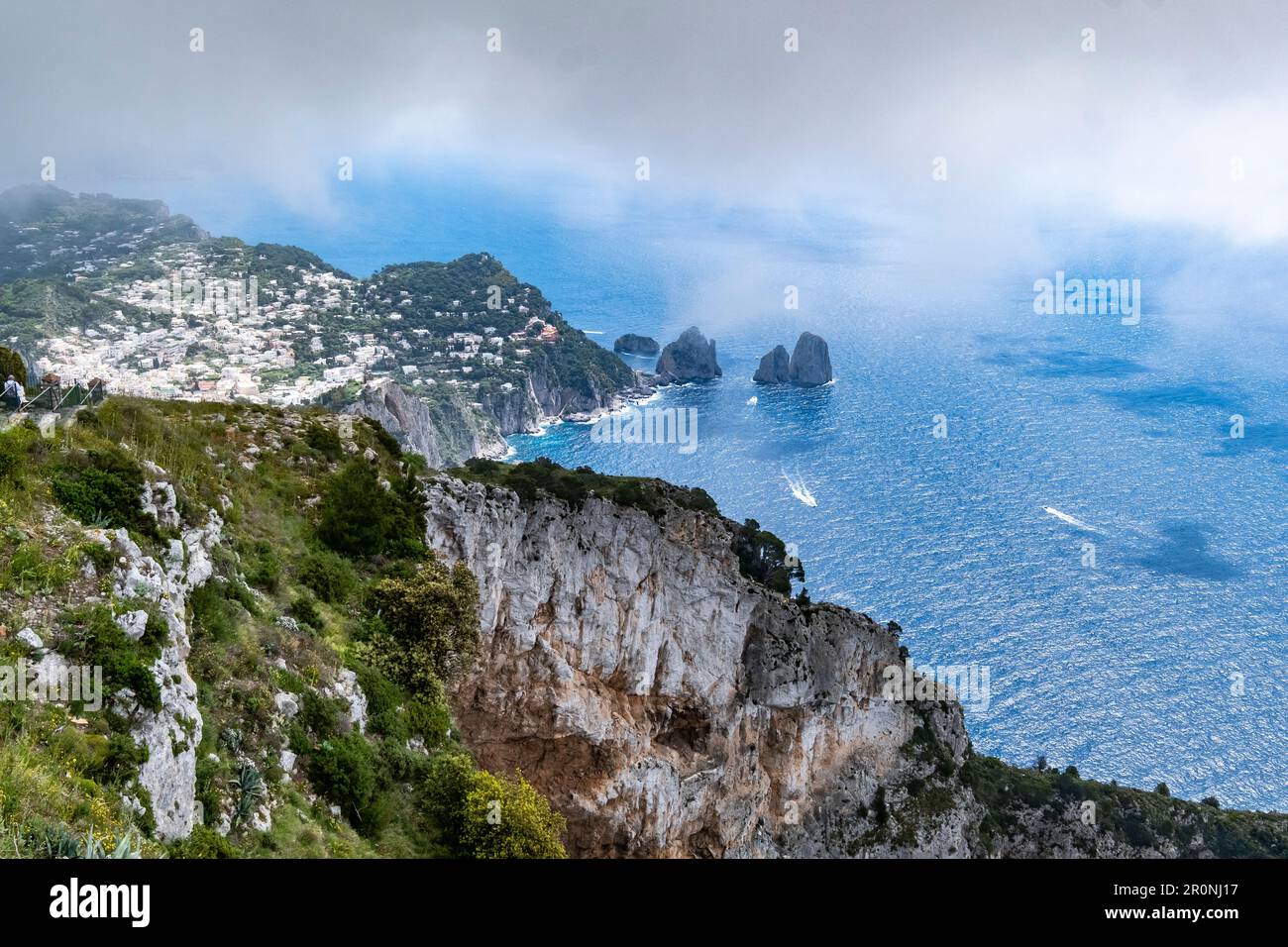 View from Monte Solaro to Capri and the Faraglioni rocks, Capri Island ...