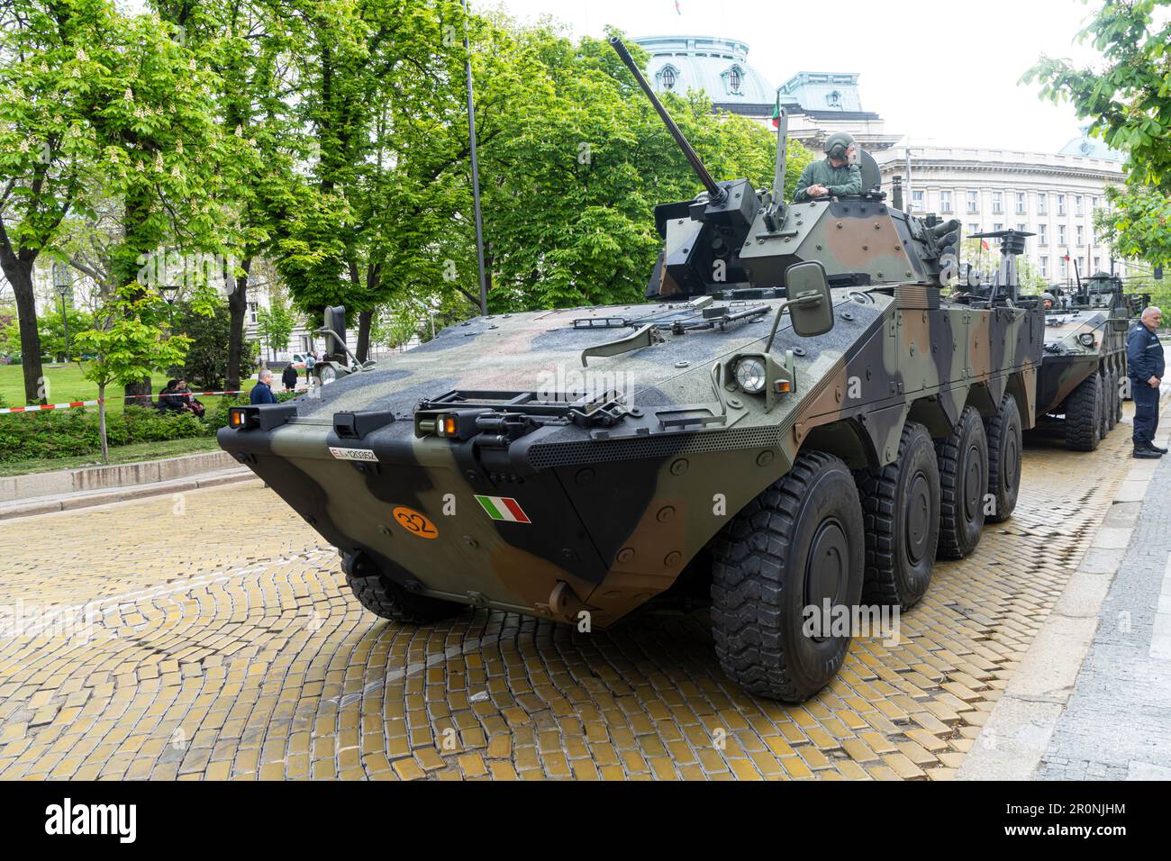 Sofia, Bulgaria. May 6th, 2023. Italian armored military vehicles lined ...