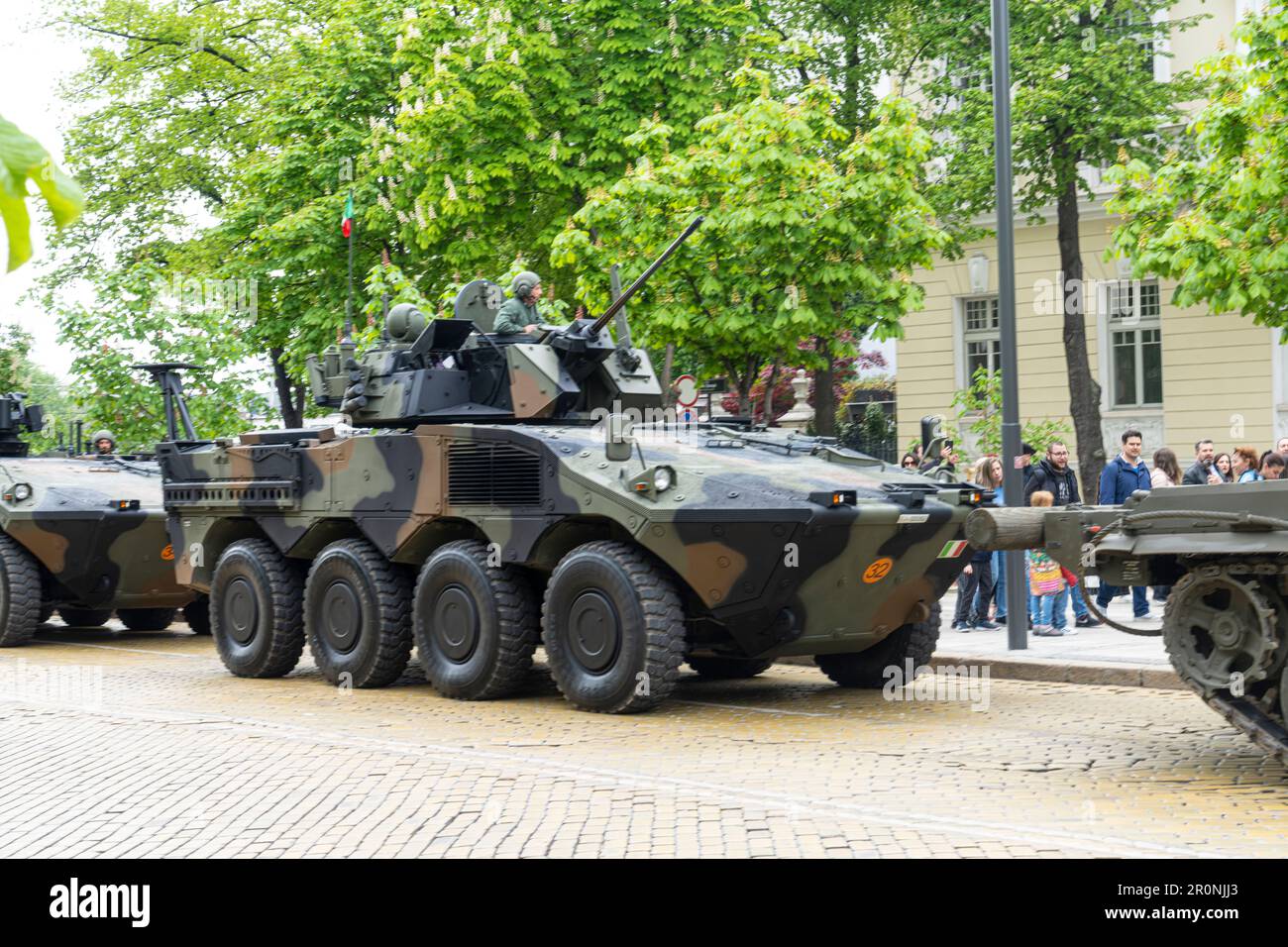 Sofia, Bulgaria. May 6th, 2023. Italian armored military vehicles lined ...