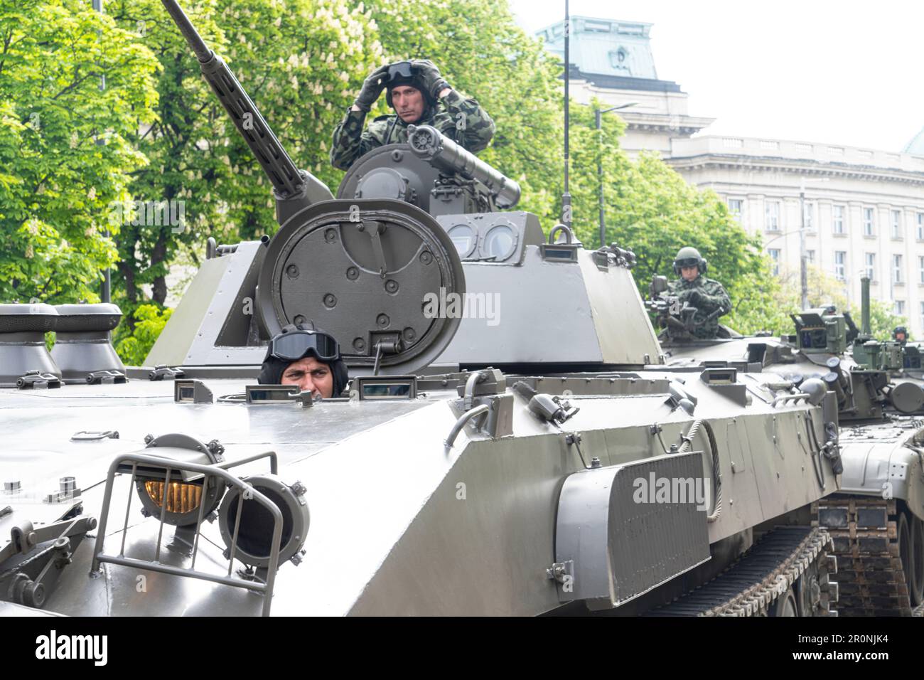 Sofia, Bulgaria. May 6th, 2023. Armored military vehicles lined up for ...
