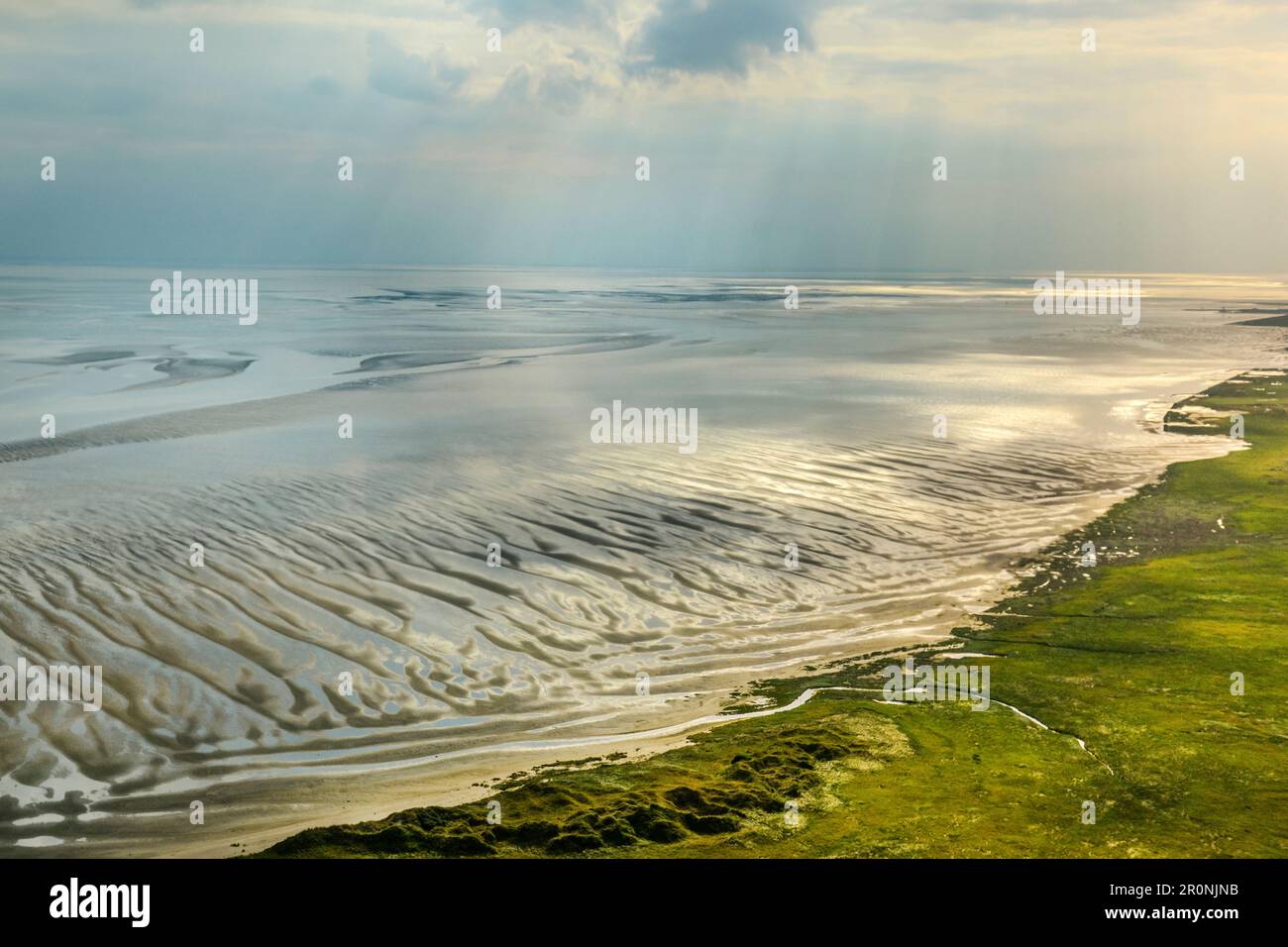 Aerial view over the North Sea. The Wadden Sea from Above. Germany ...