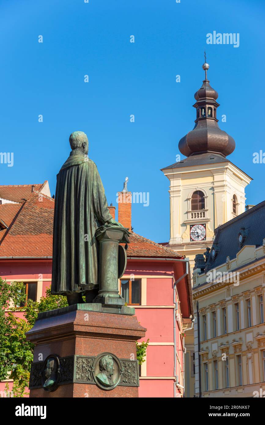 Statue for Bishop Teutsch on the Piata Albert Huet, Sibiu, Transylvania ...
