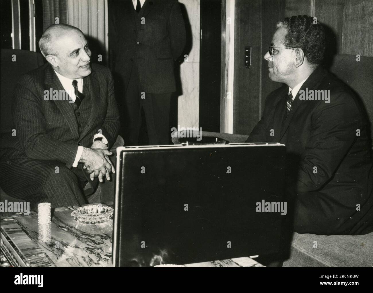 Italian politicians Amintore Fanfani and Aldo Moro at a meeting, Italy ...