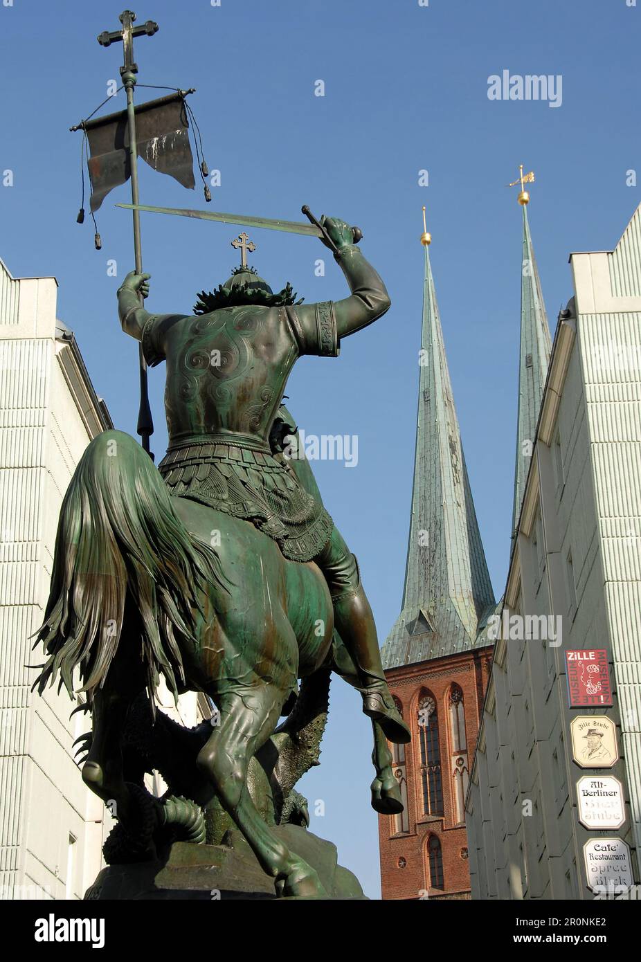 Berlin, Germany: Statue of Saint George slaying a dragon in the Nikolai ...