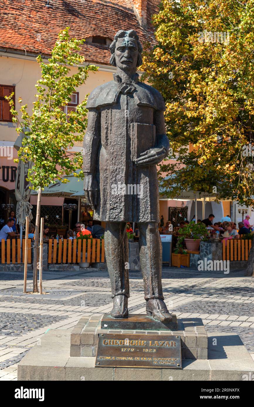 Statue for Gheorghe Lazar on Piata Mare, Sibiu, Transylvania, Romania ...