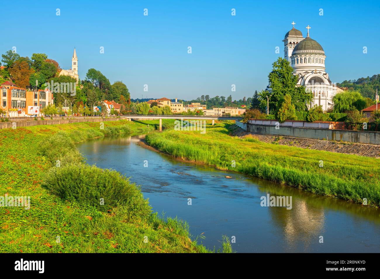 Tarnava Vare river with Holy Trinity Church Biserica Sfânta Treime and ...