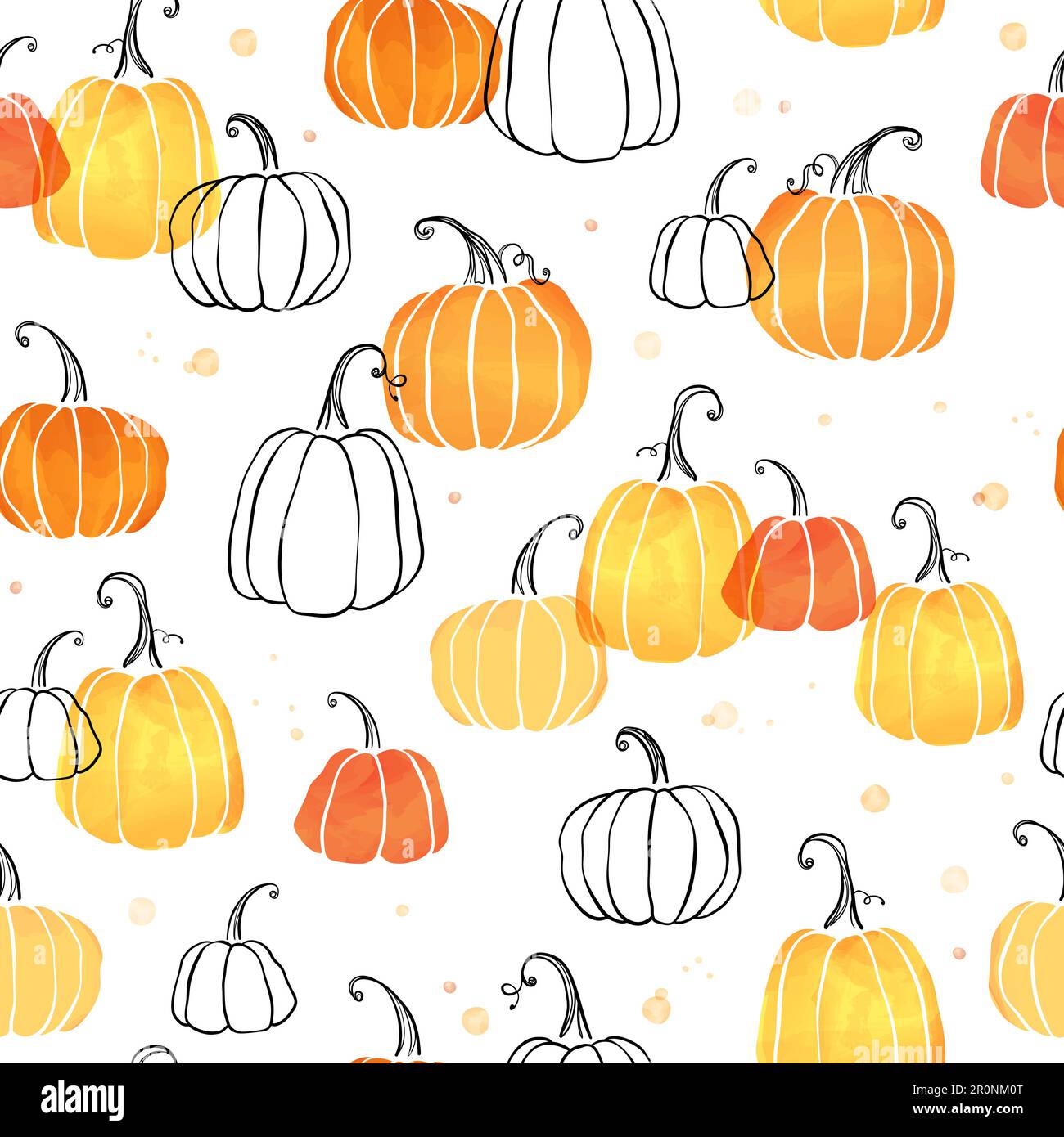 Cute hand drawn pumpkin horizontal seamless pattern, hand drawn ...