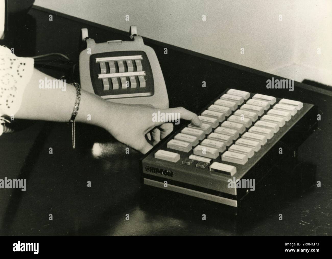 A touch-dial telephone and an electronic memory pad, UK 1965 Stock ...