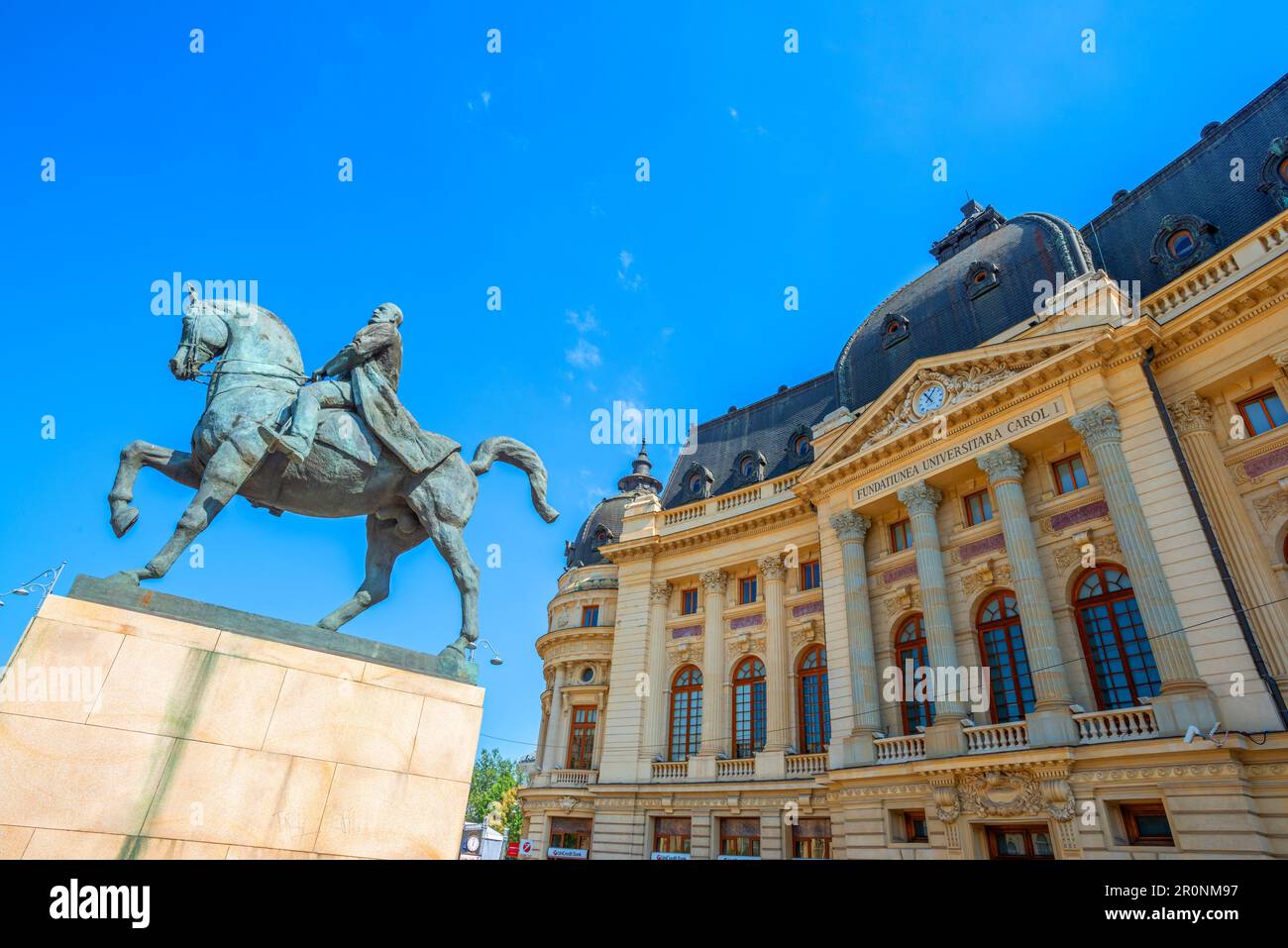 Library of the Carol I. University with equestrian statue of Karl I ...