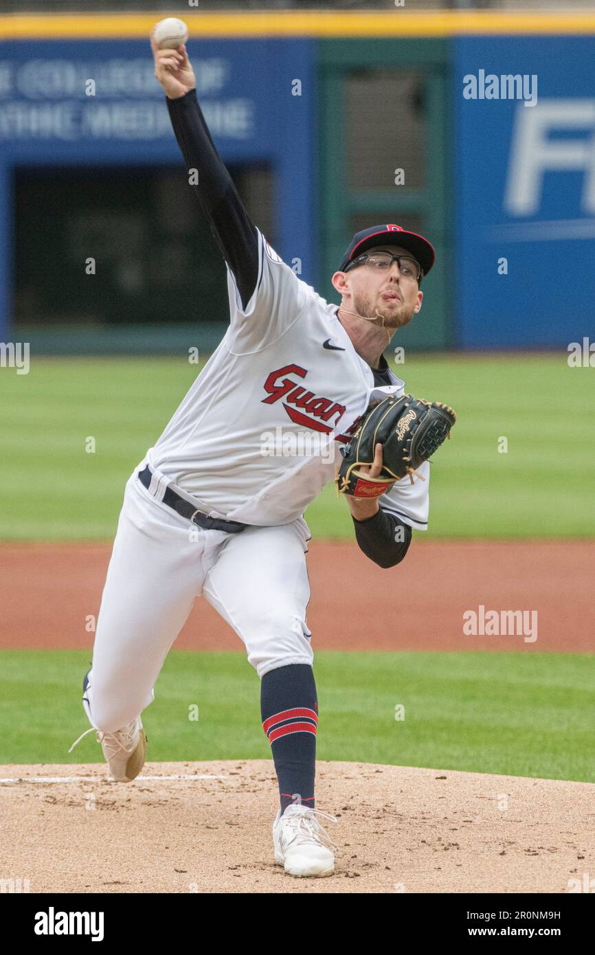 Cleveland Guardians starting pitcher Tanner Bibee delivers against the ...