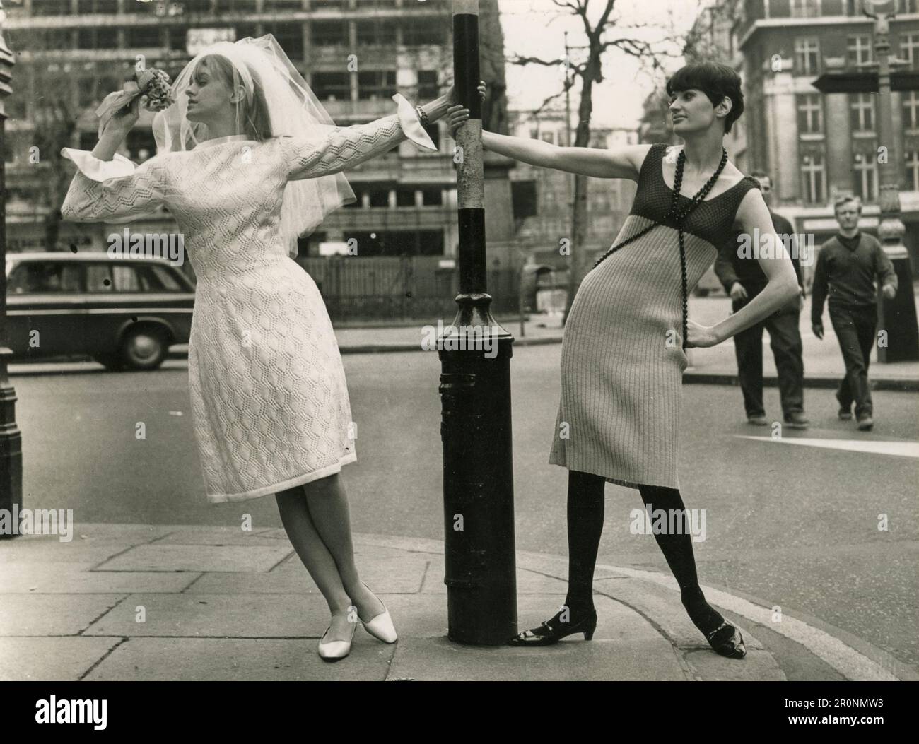 Fashion models wearing knitted woollen dresses, UK 1965 Stock Photo - Alamy