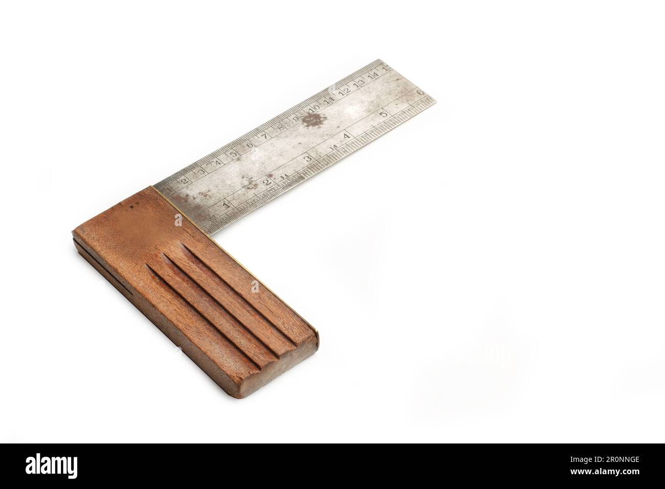 A try square with wooden handle on a white background with copy space ...