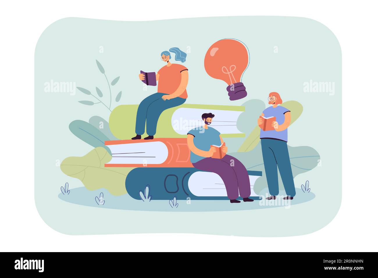 Happy tiny students reading books flat vector illustration Stock Vector ...