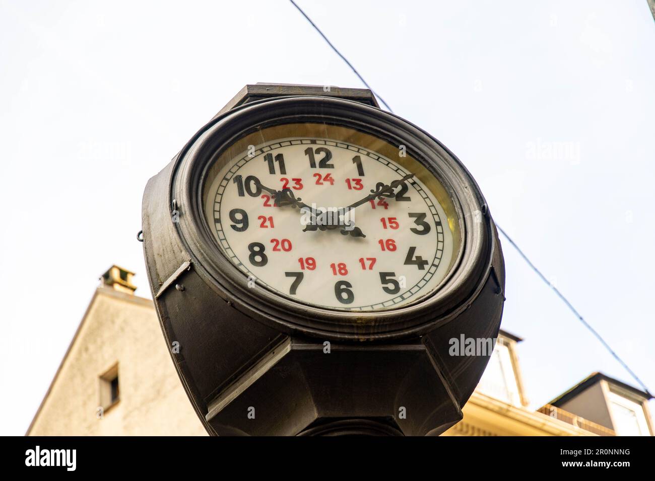 Very old round station clock in the city of Baden-Baden Stock Photo - Alamy