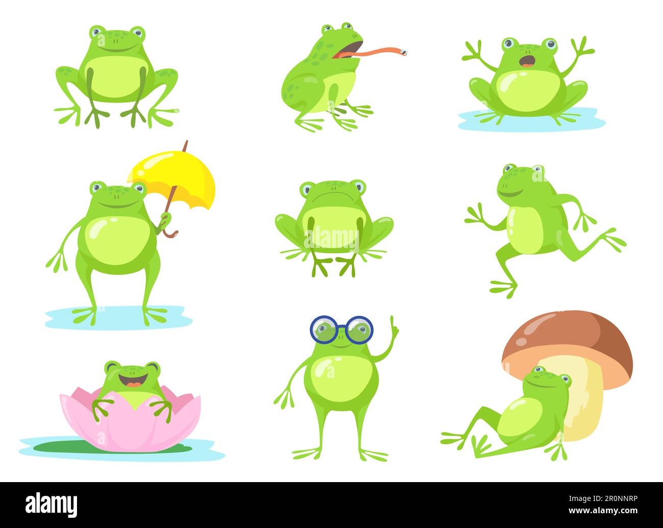 Cute frog in different poses flat character set Stock Vector Image ...