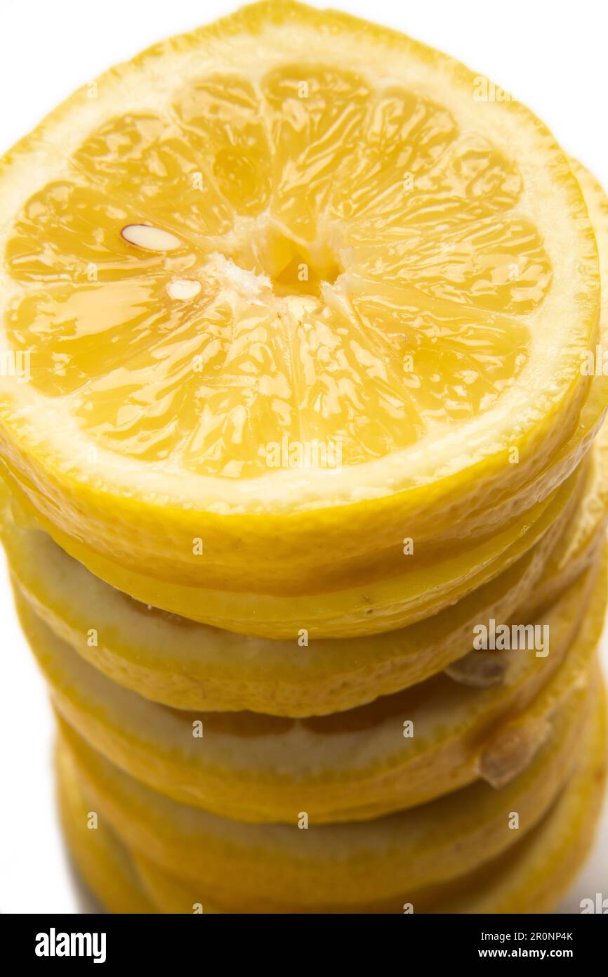 vertical overlapping lemon slices footer on white background with copy space Stock Photo - Alamy