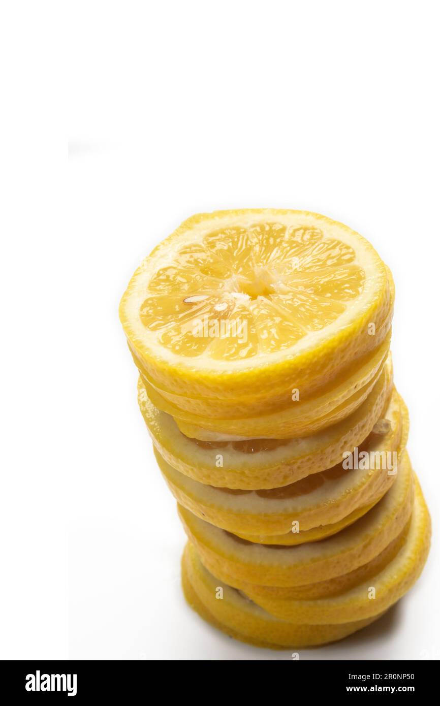 vertical overlapping lemon slices footer on white background with copy space Stock Photo - Alamy