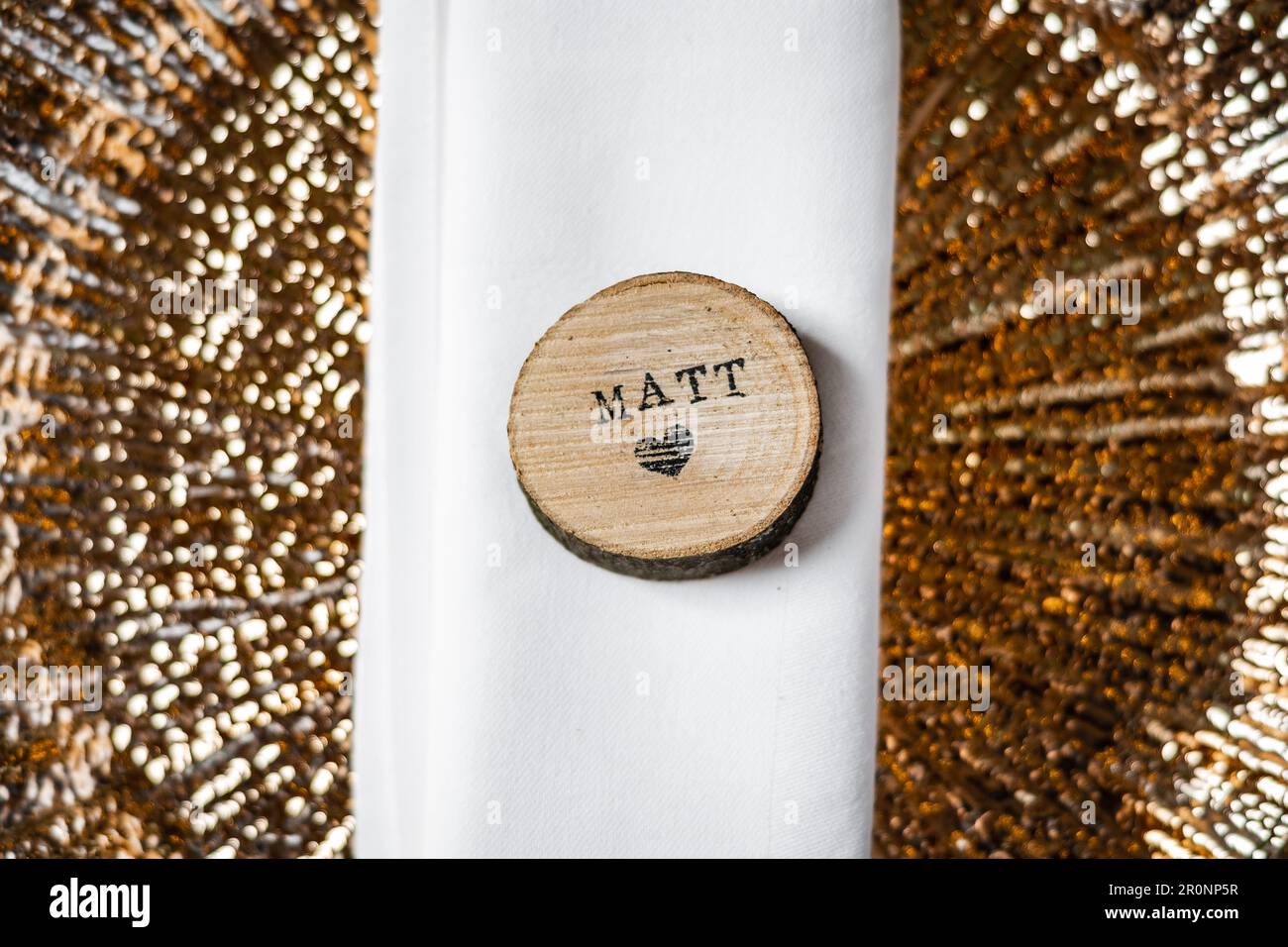 The name Matt - Stunning gold plated dinner plate with wooden name tag ...