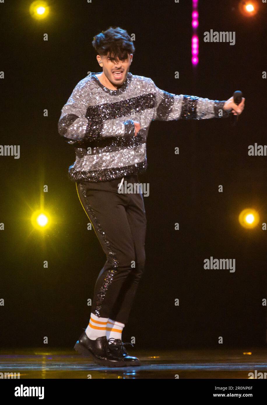 Liverpool, UK. May 8, 2023. The Busker rehearsing for Malta with the ...
