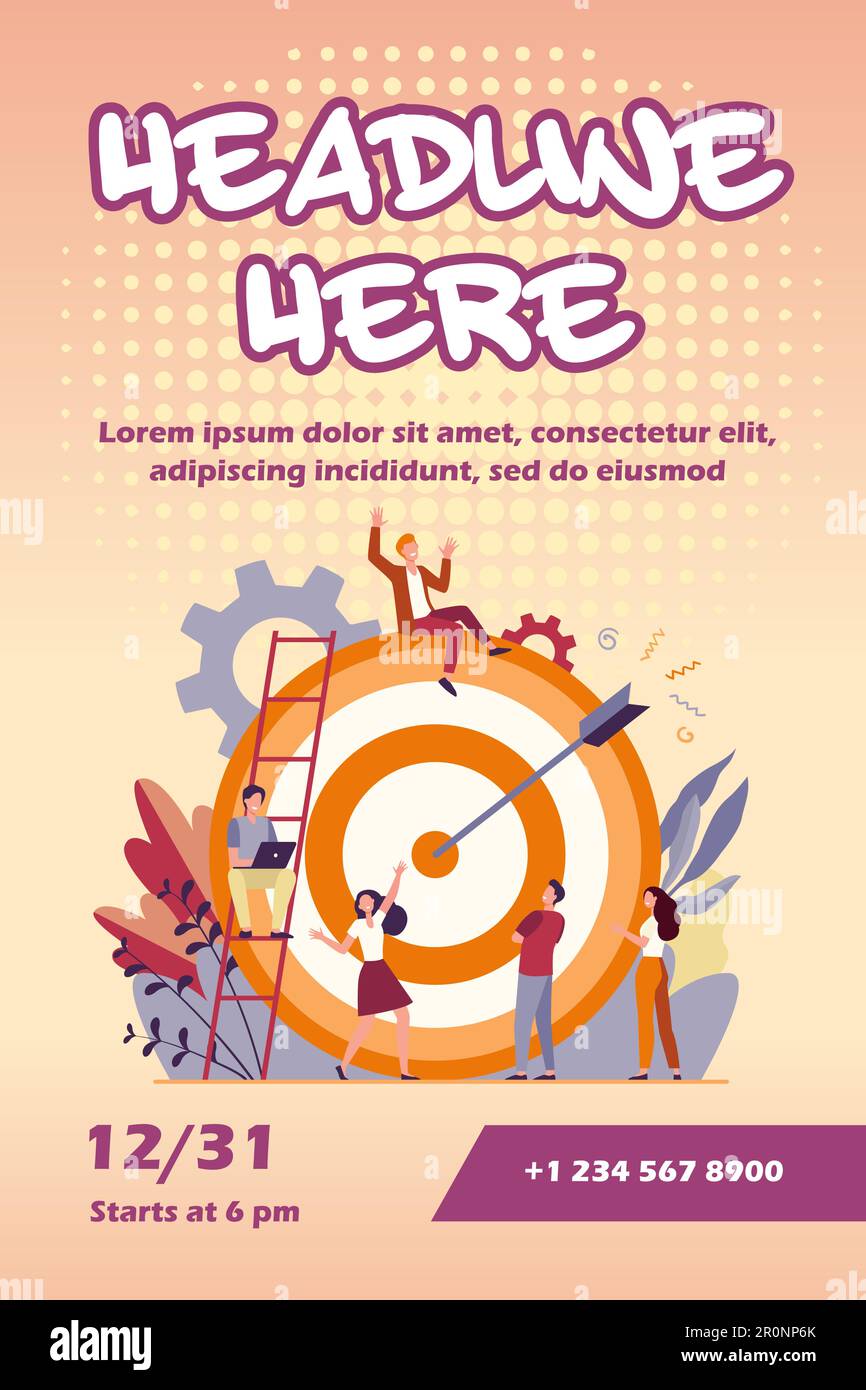 Positive tiny people sitting and walking near huge target Stock Vector ...