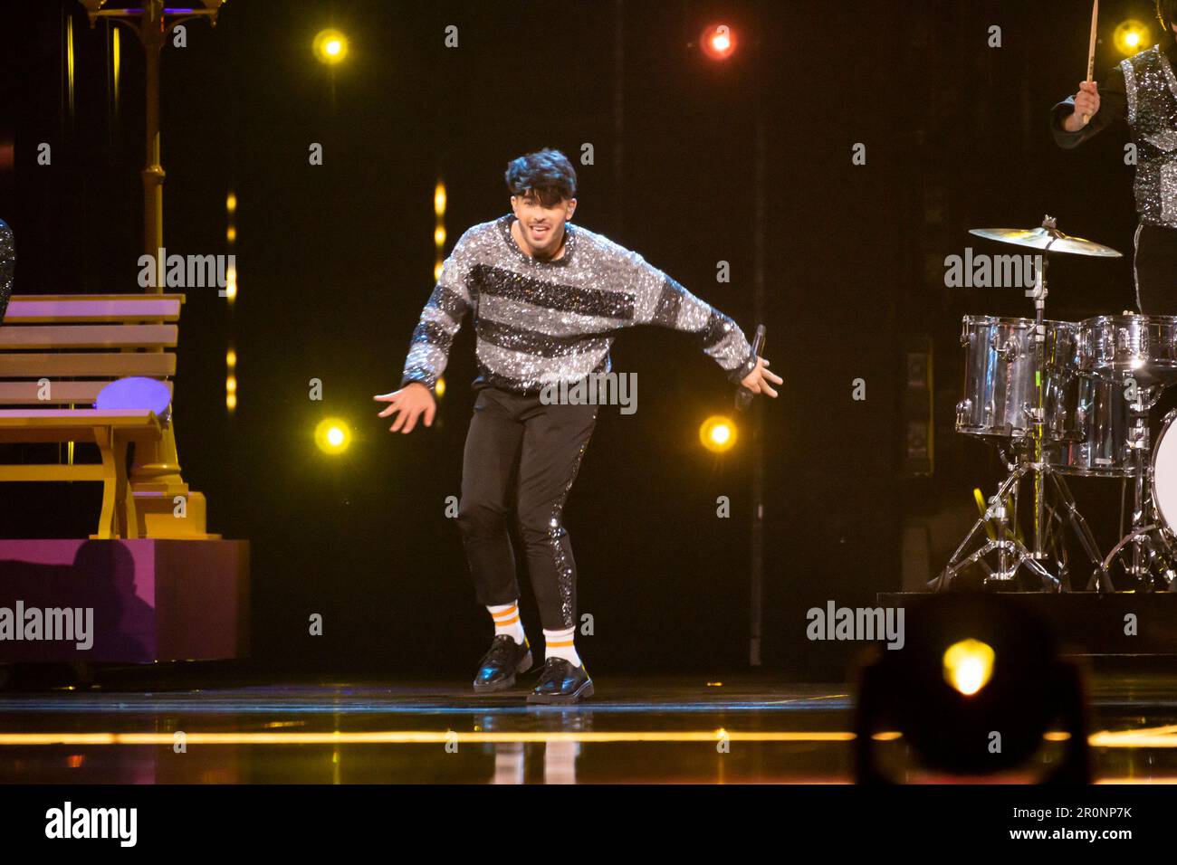 Liverpool, UK. May 8, 2023. The Busker rehearsing for Malta with the ...