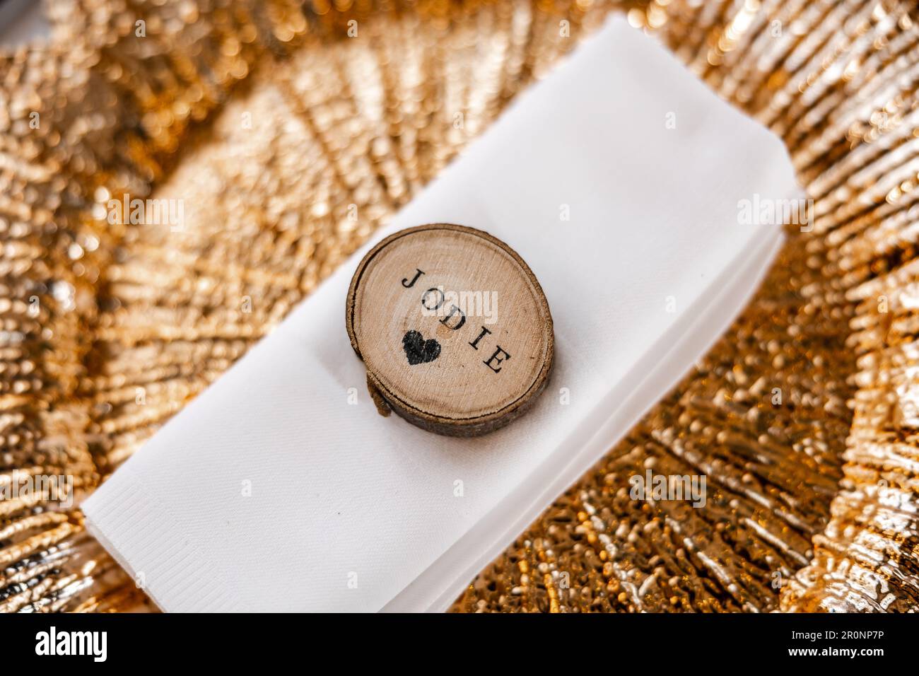 The name Jodie - Stunning gold plated dinner plate with wooden name tag ...