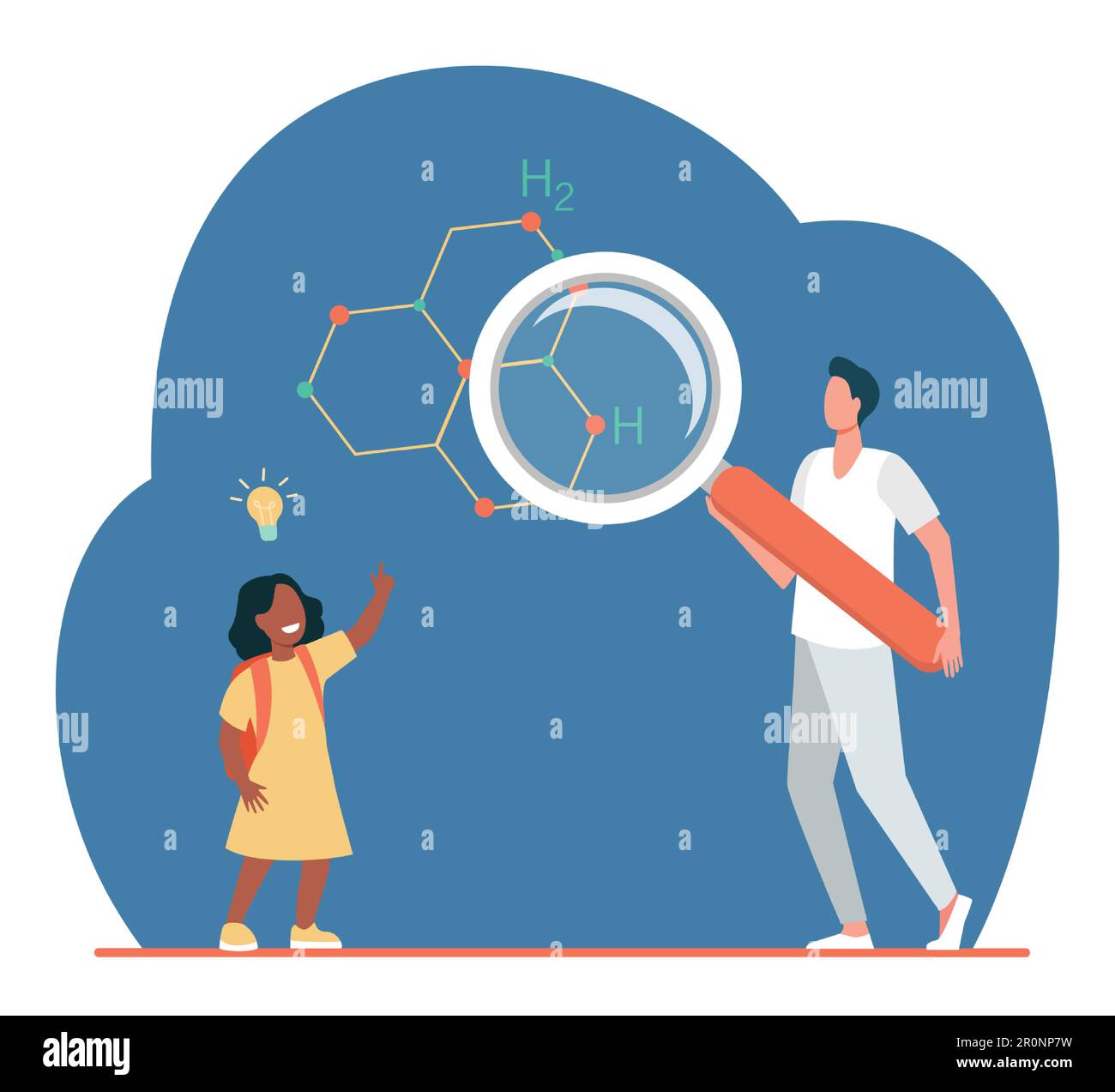 Teacher with magnifier showing molecule to girl Stock Vector Image ...