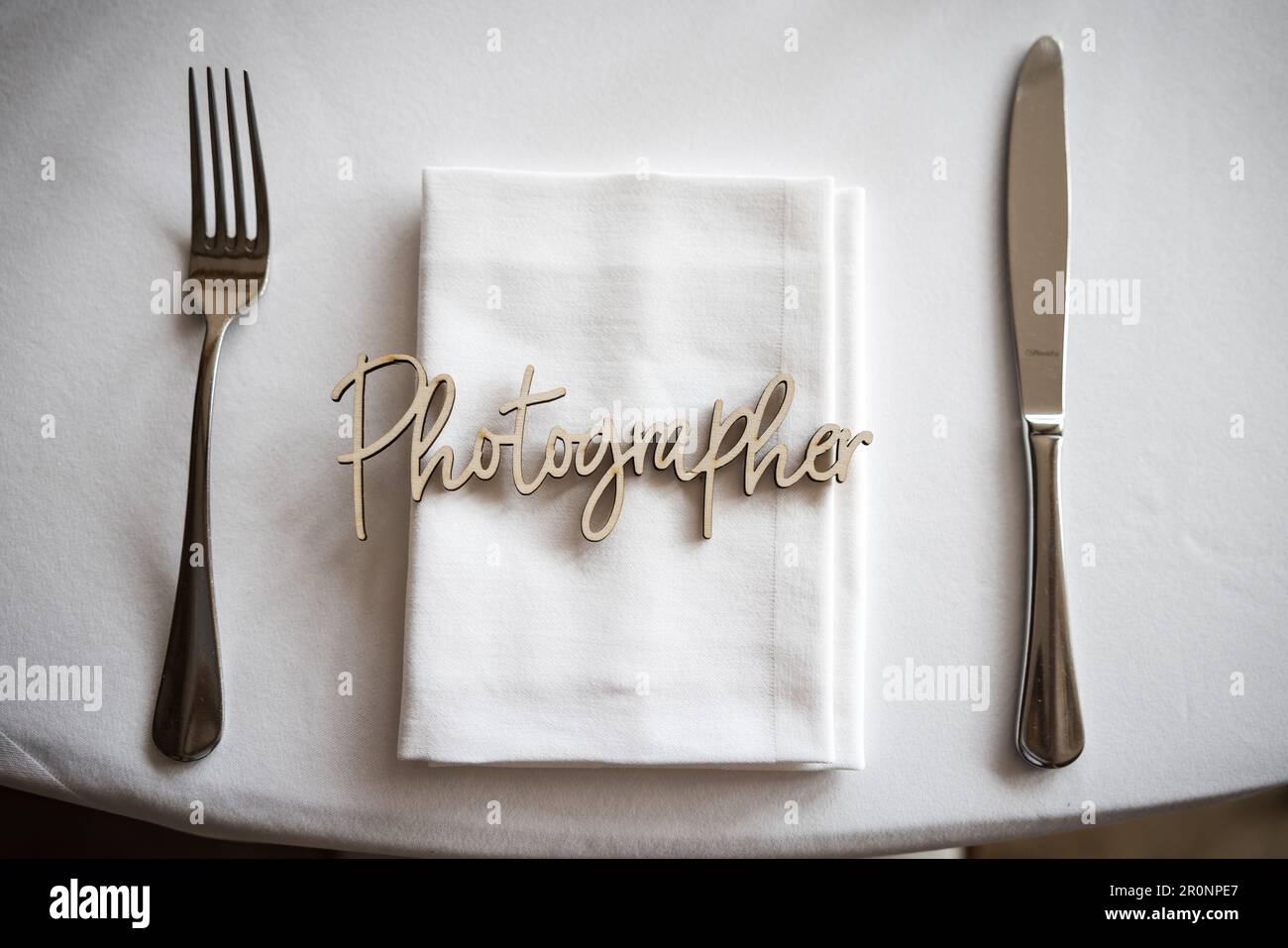 Photographer wedding table place wooden text name card place marker ...