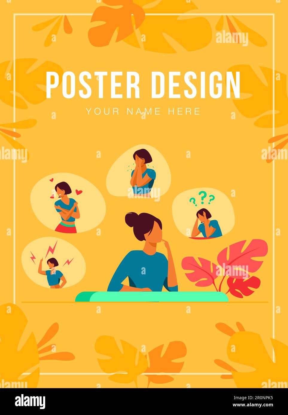 Woman expressing strong various feelings and emotions Stock Vector ...