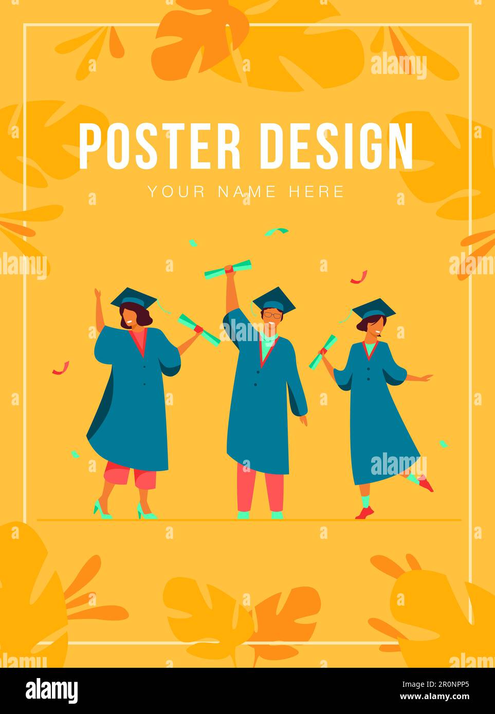 Happy diverse students celebrating graduation from school Stock Vector ...
