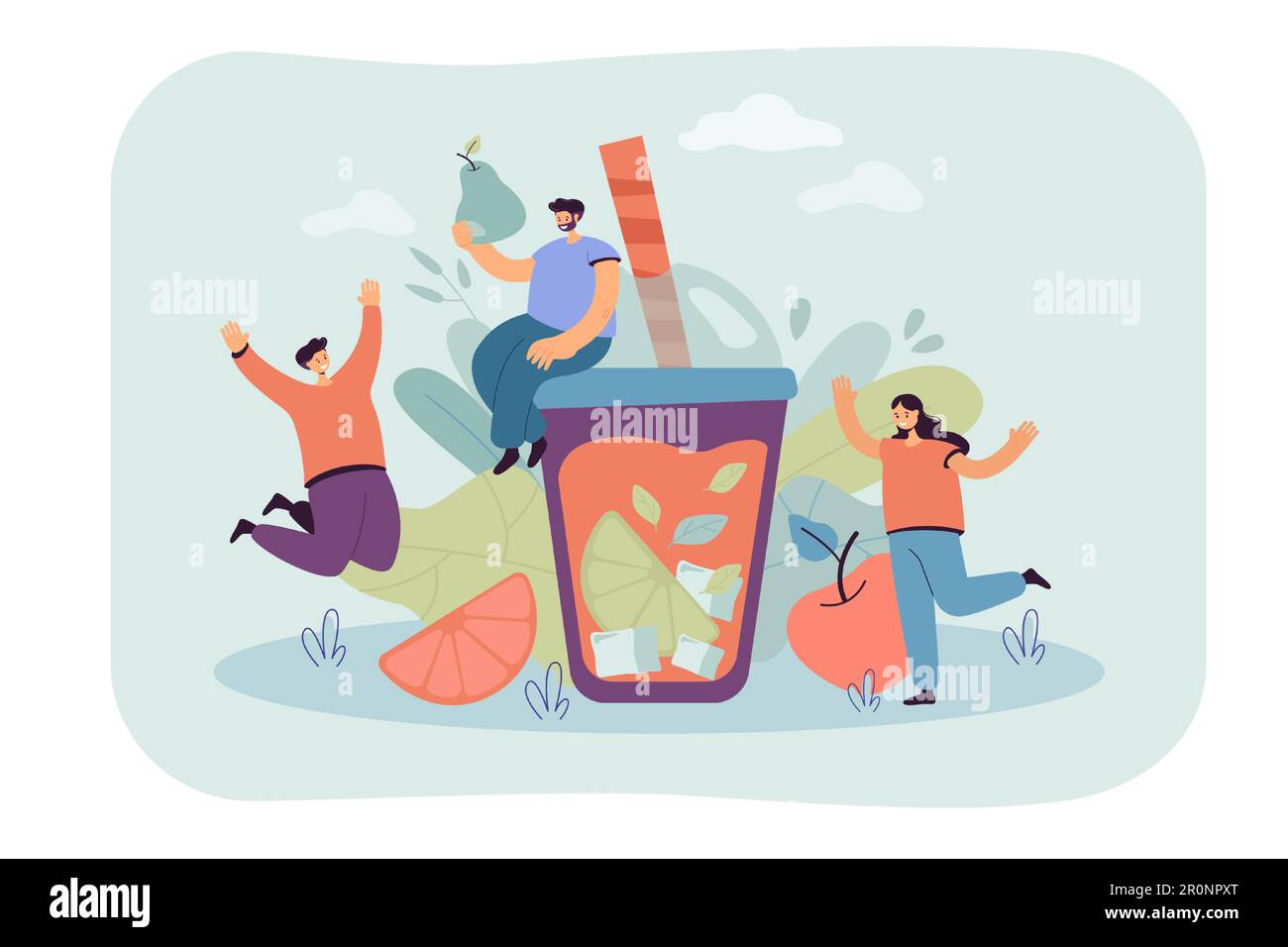 Happy healthy people preparing cold fruit beverage Stock Vector Image ...