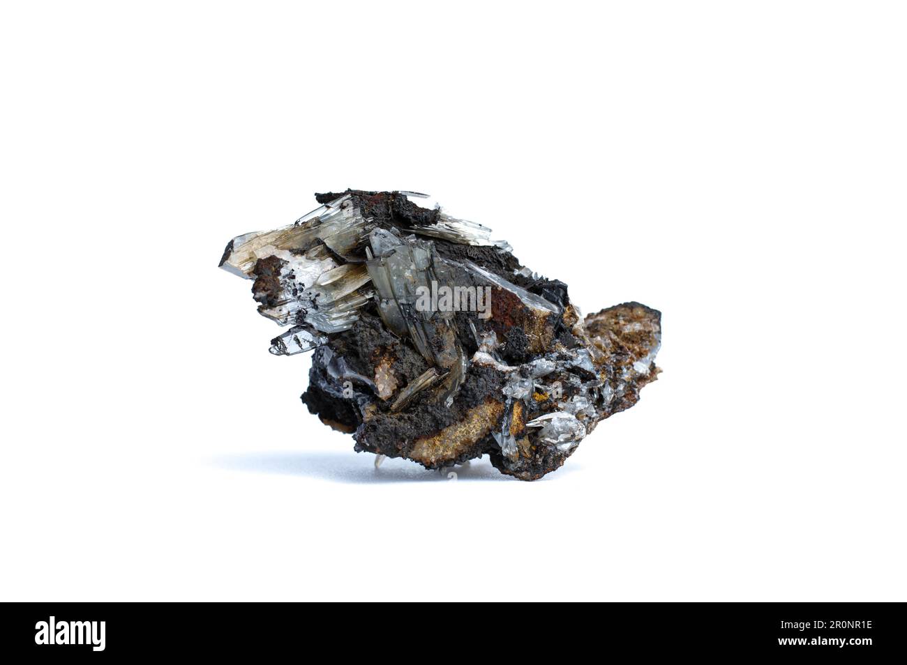 barite (baryte) macro detail white isolated background. close-up Rough ...