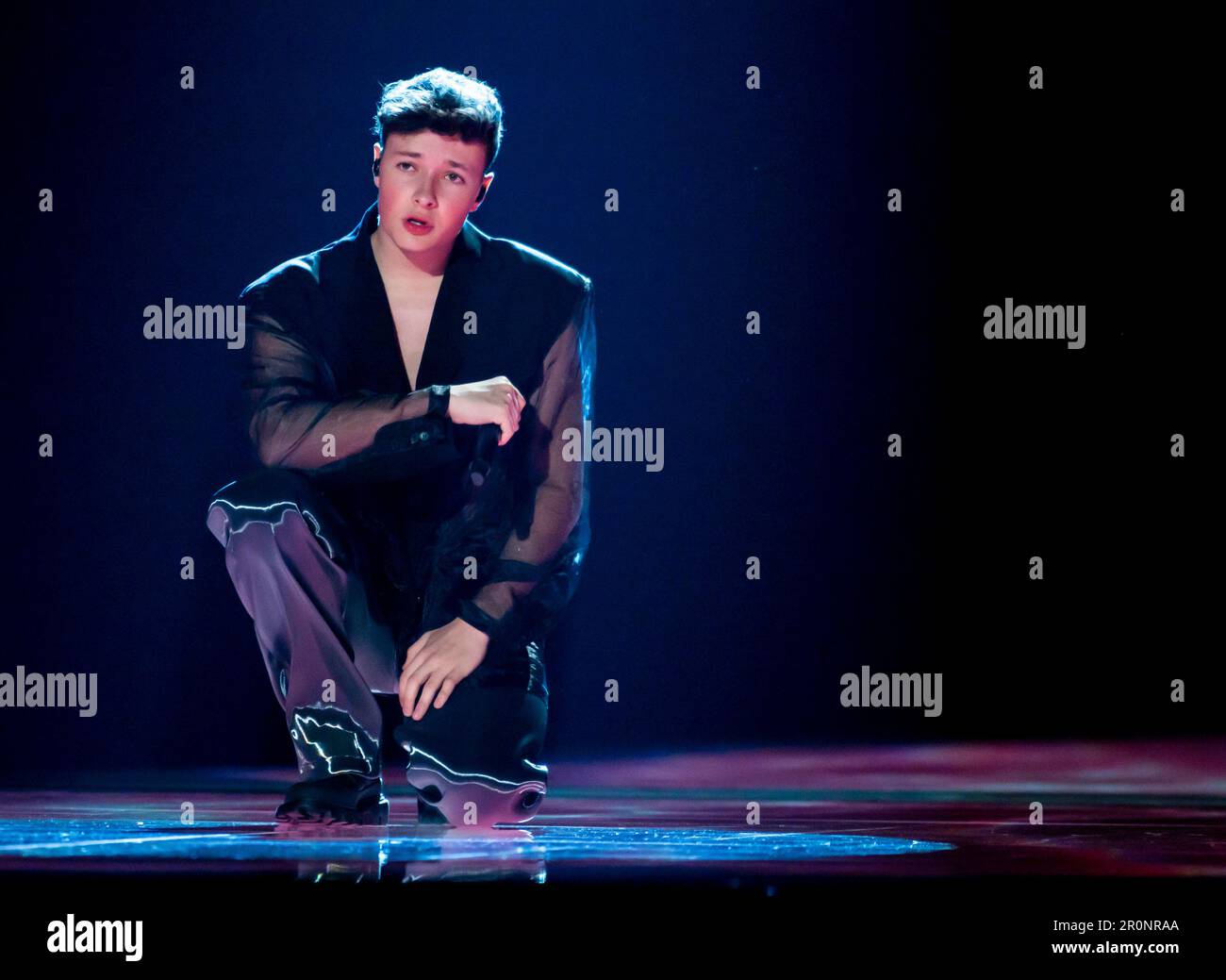 Liverpool, UK. May 8, 2023. Remo Forrer rehearsing for Switzerland with ...