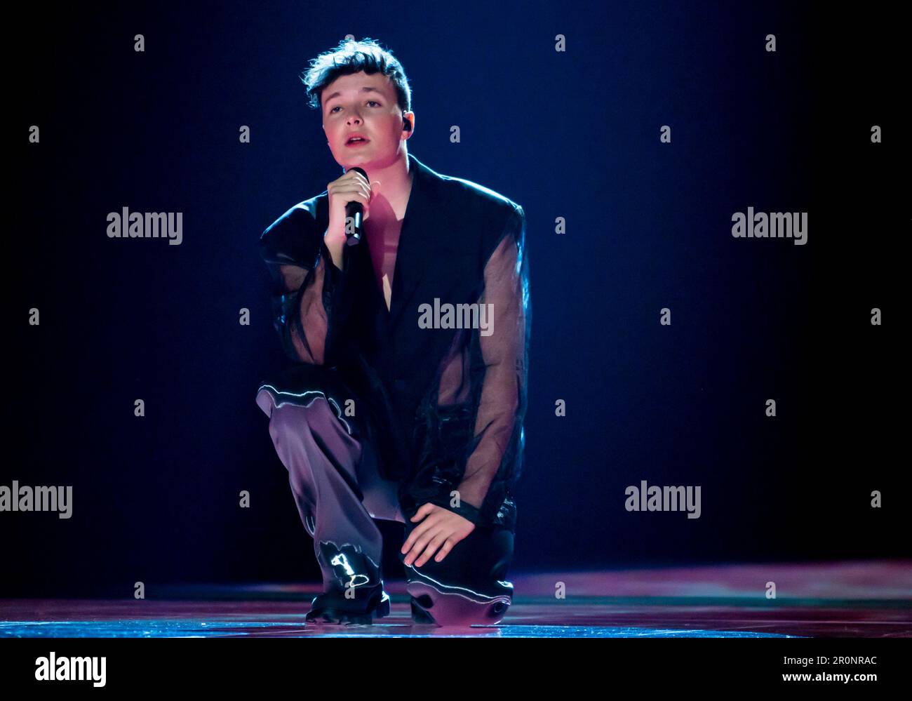 Liverpool, UK. May 8, 2023. Remo Forrer rehearsing for Switzerland with ...