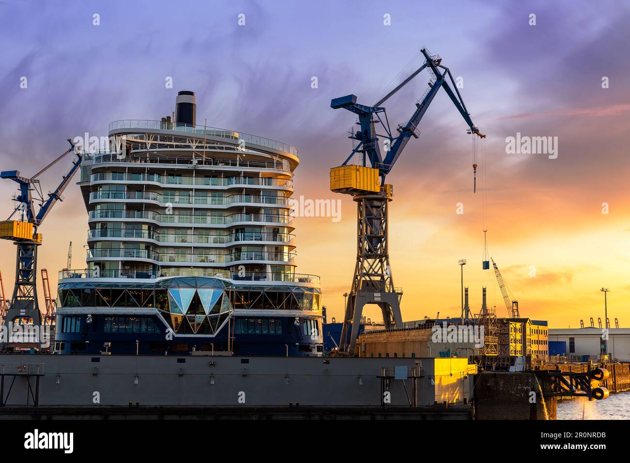 Scenic back view large modern luxury cruise ship liner under ...