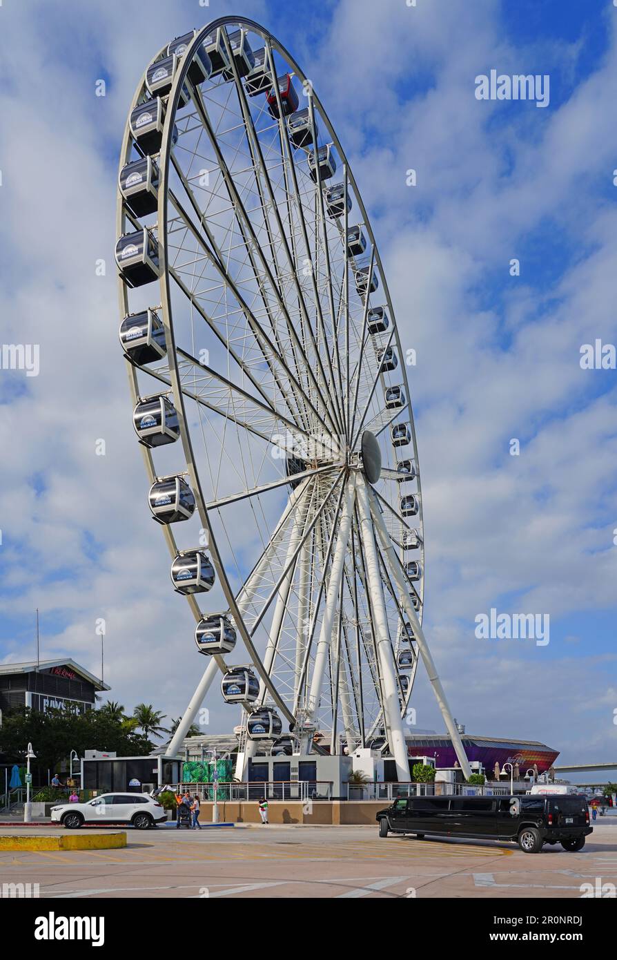 MIAMI, FL -18 FEB 2023- View of the Skyviews Miami Observation Wheel, a Ferris Wheel located in ...
