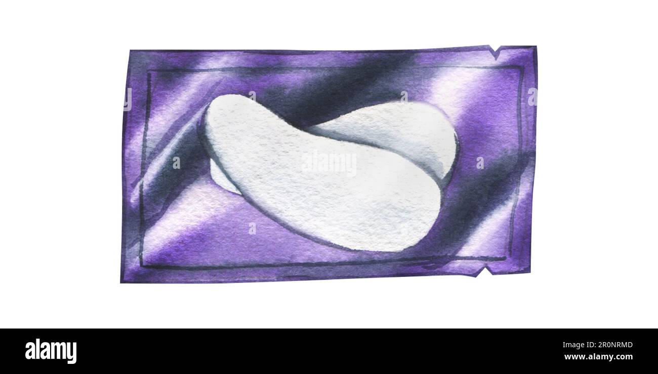 White eye patches in individual, purple packaging. Watercolor ...