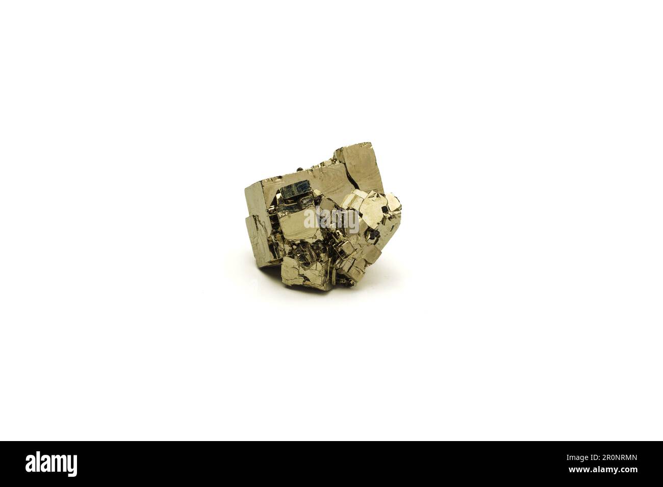 Pyrite macro detail white isolated background. close-up Rough raw ...