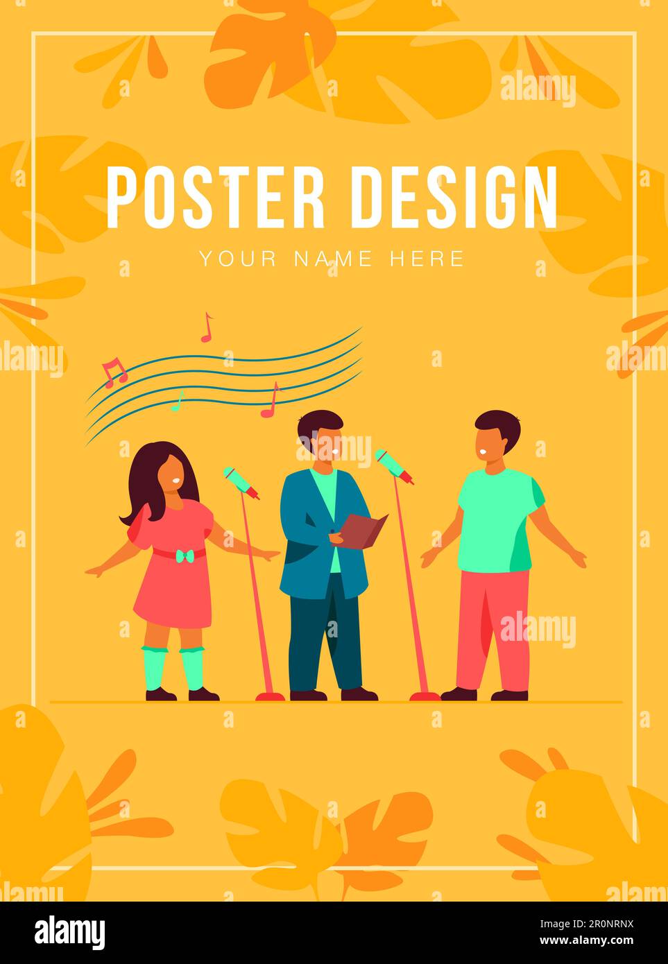 Children choir singing song in church flat vector illustration Stock ...