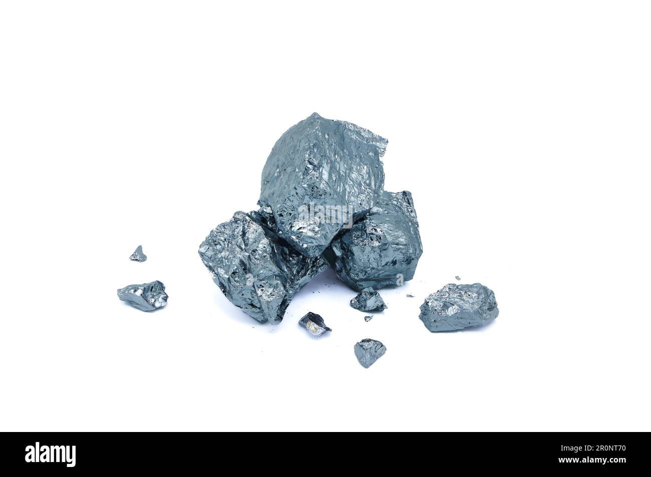 Silicon (Si 14) pure crystalline form macro detail white isolated ...