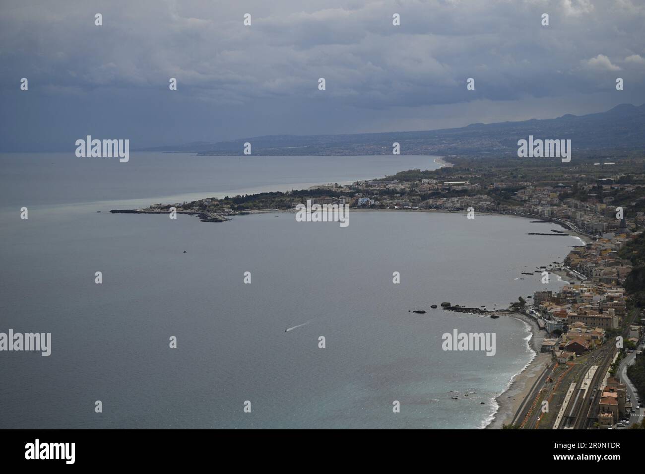 Landscape with scenic view of Giardini Naxos a seaside resort of ...