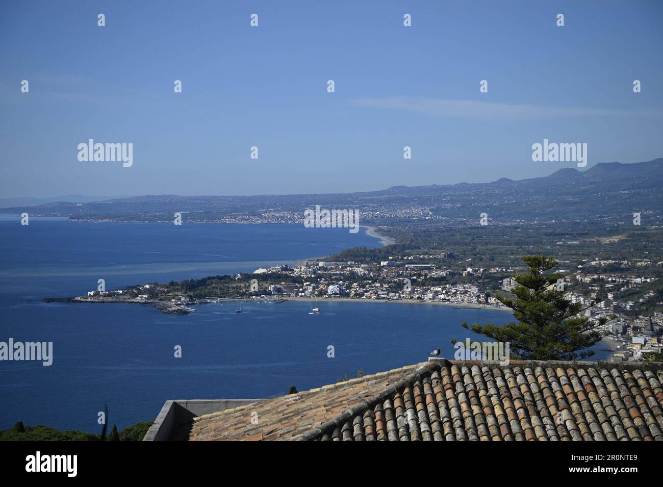 Landscape with scenic view of Giardini Naxos a seaside resort of ...